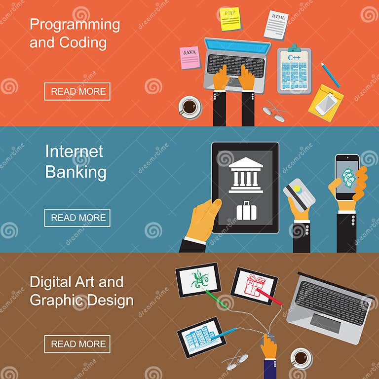 Graphic Design, Website Developing, Programming, Digital Art, Coding, Internet Banking. Vector ...