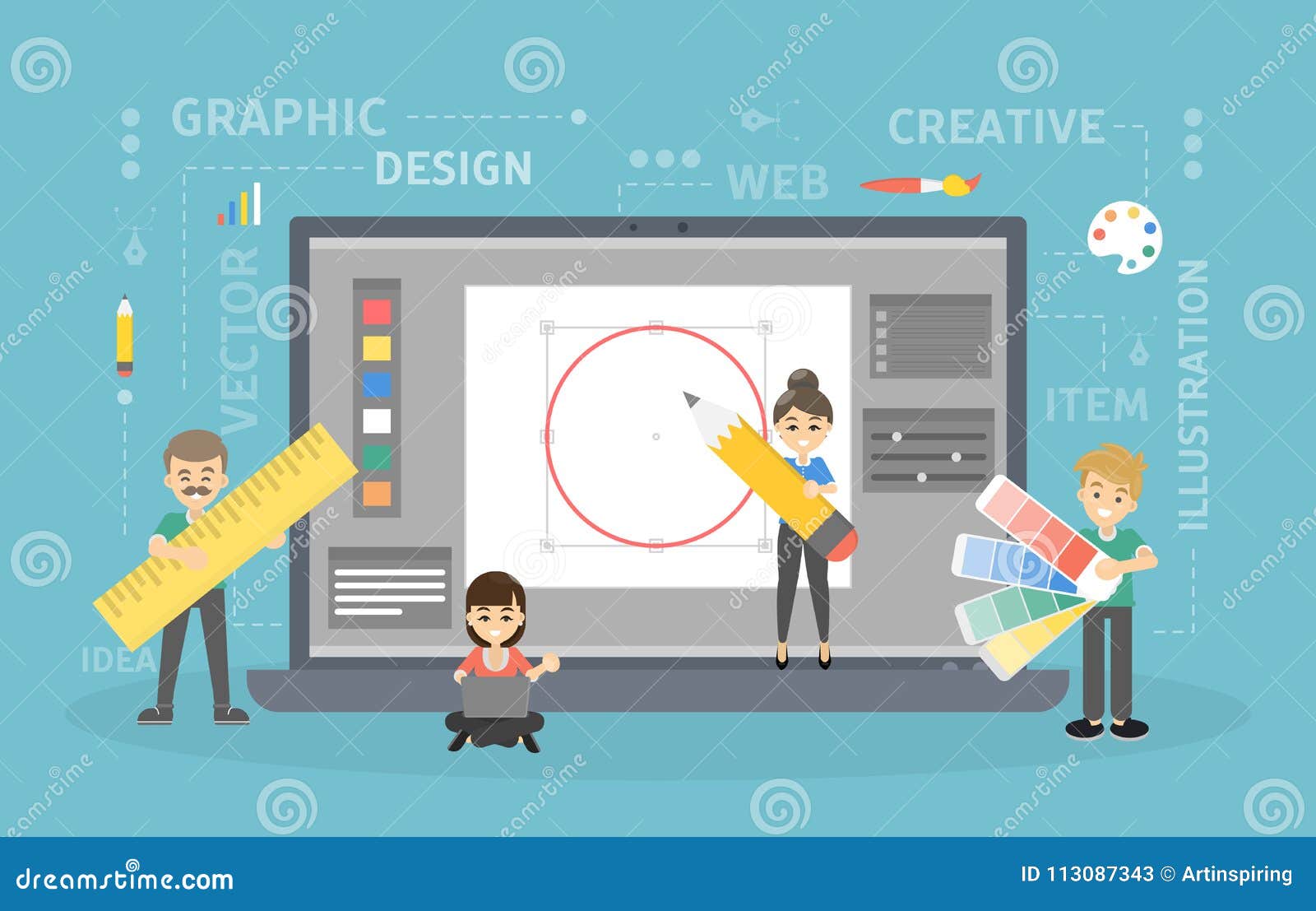 Graphic design work. stock vector. Illustration of development - 113087343