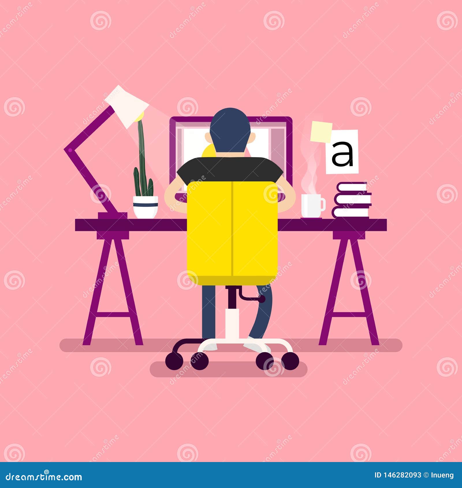 Graphic Design Workspace. Designers Sitting on the Desk, Back View ...