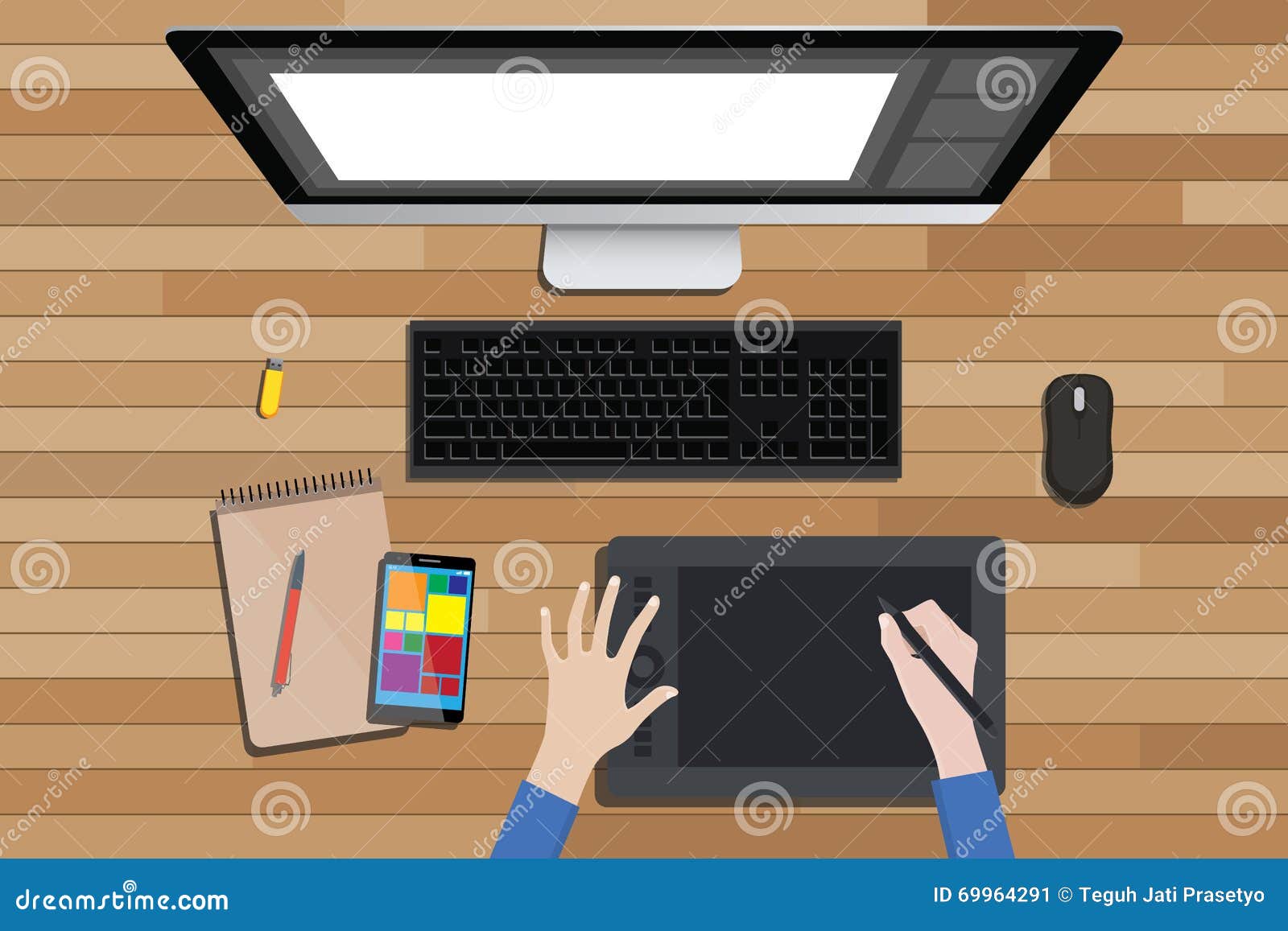 Graphic Design Workspace with Digital Sketching and Monitor Stock ...