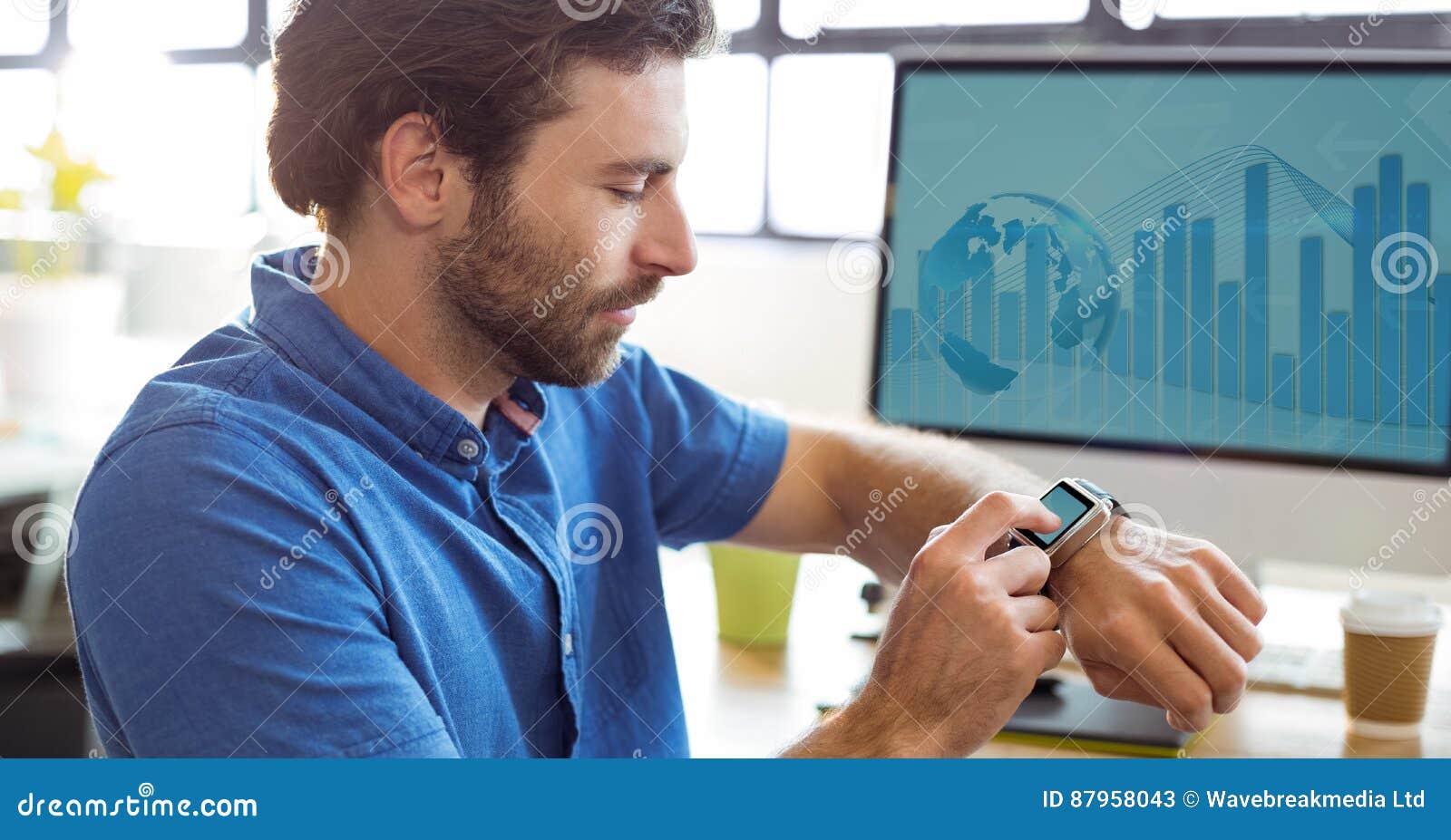 Graphic Designer Adjusting Smart Watch Stock Image - Image of wide ...