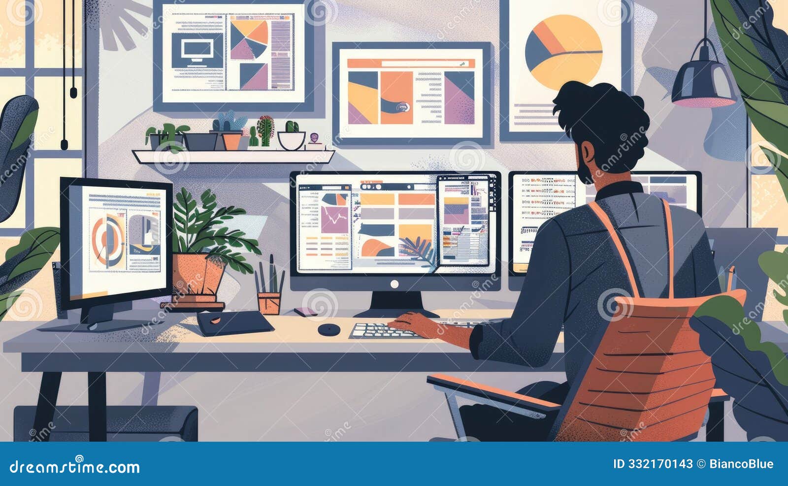 Graphic Designer and AI in Modern Open-Plan Office AIG60 Stock Image ...