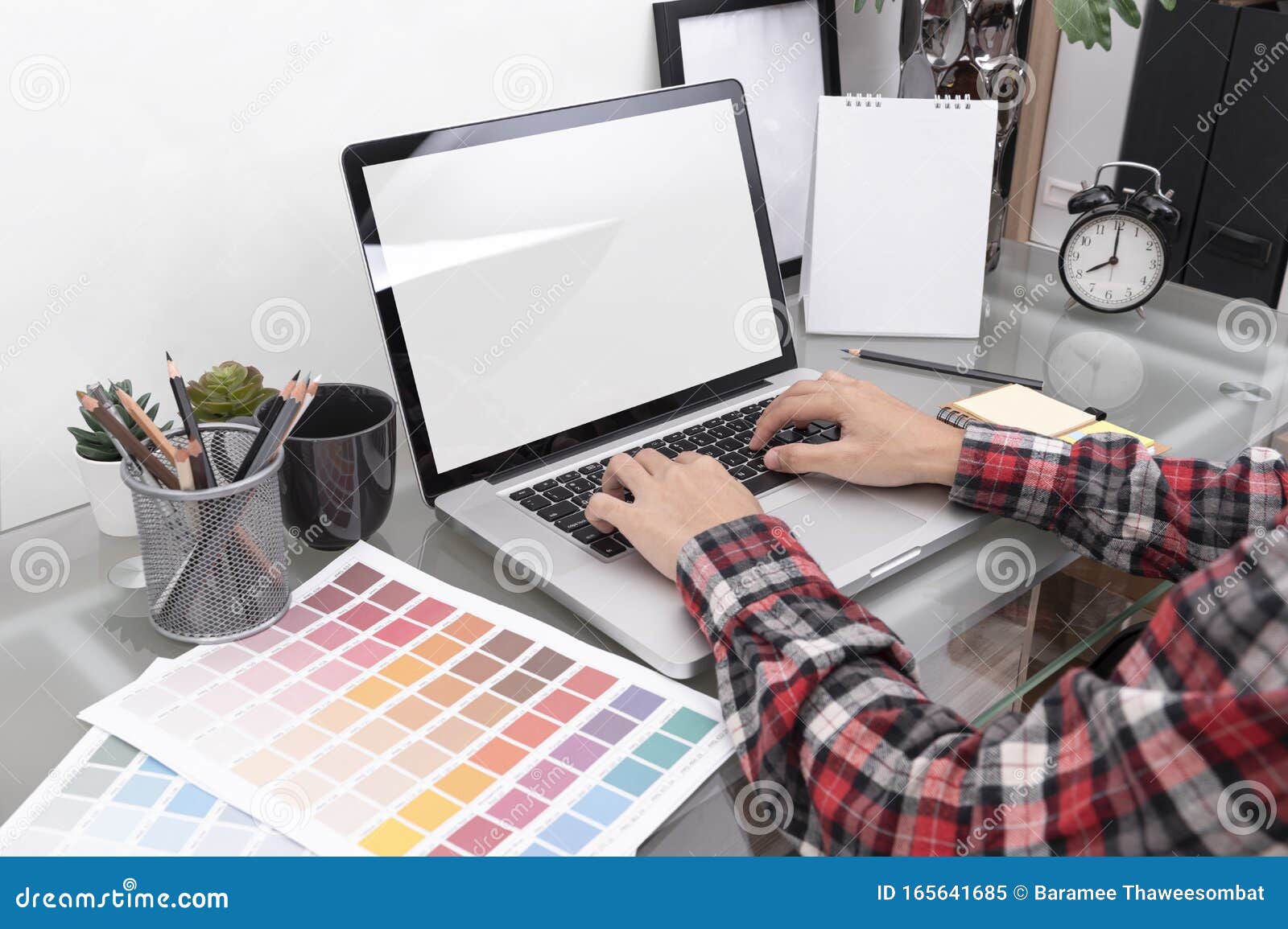 Graphic Designer Artist Creative Working on Computer at Desk in Office ...