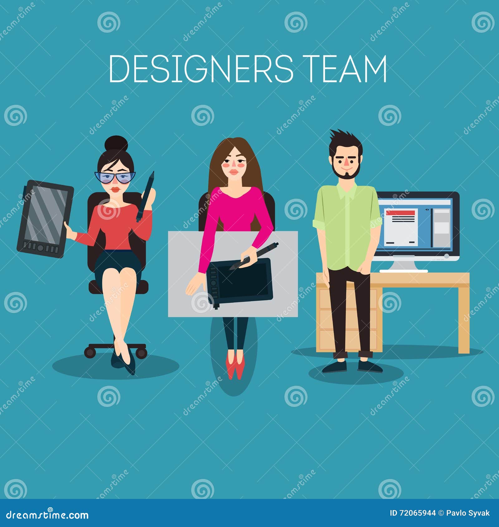 Graphic Designer, Vector Illustration. Creative Design Work At Computer ...