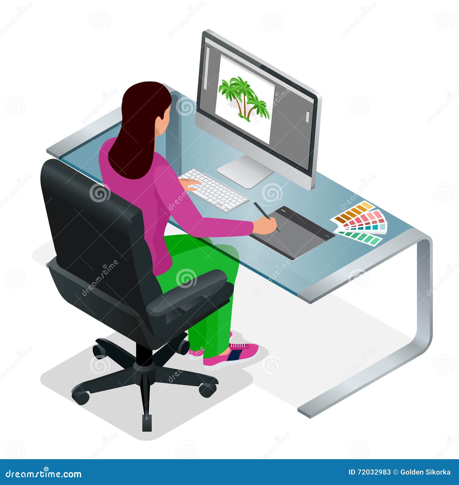 Graphic Designer or Artist at Work. Drawing Something on Graphic Tablet ...