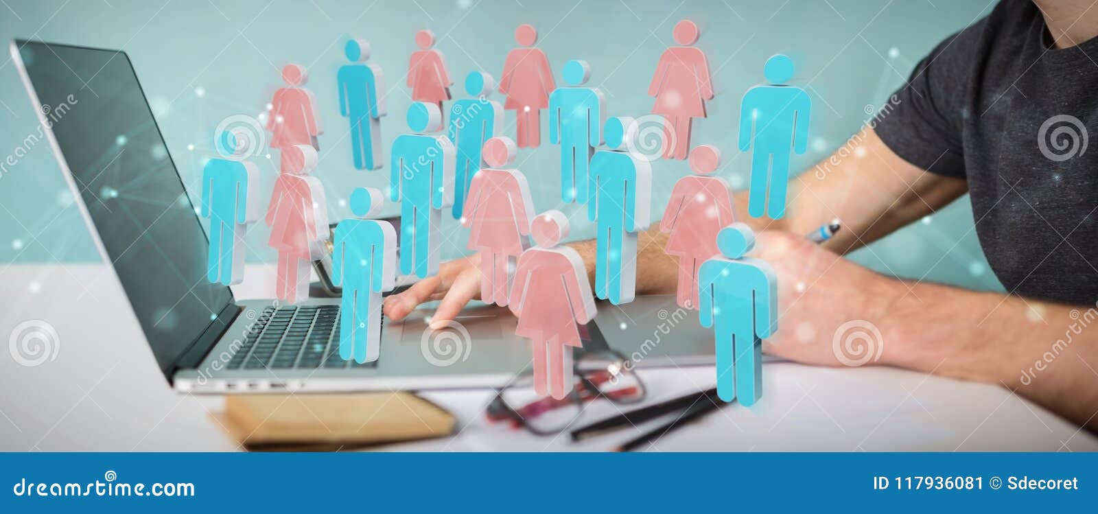 Graphic Designer Using 3D Rendering Group of People Stock Illustration ...