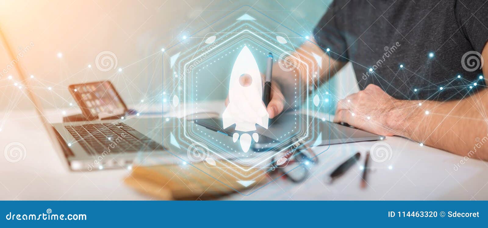 Graphic Designer Using Startup Digital Interface 3D Rendering Stock ...