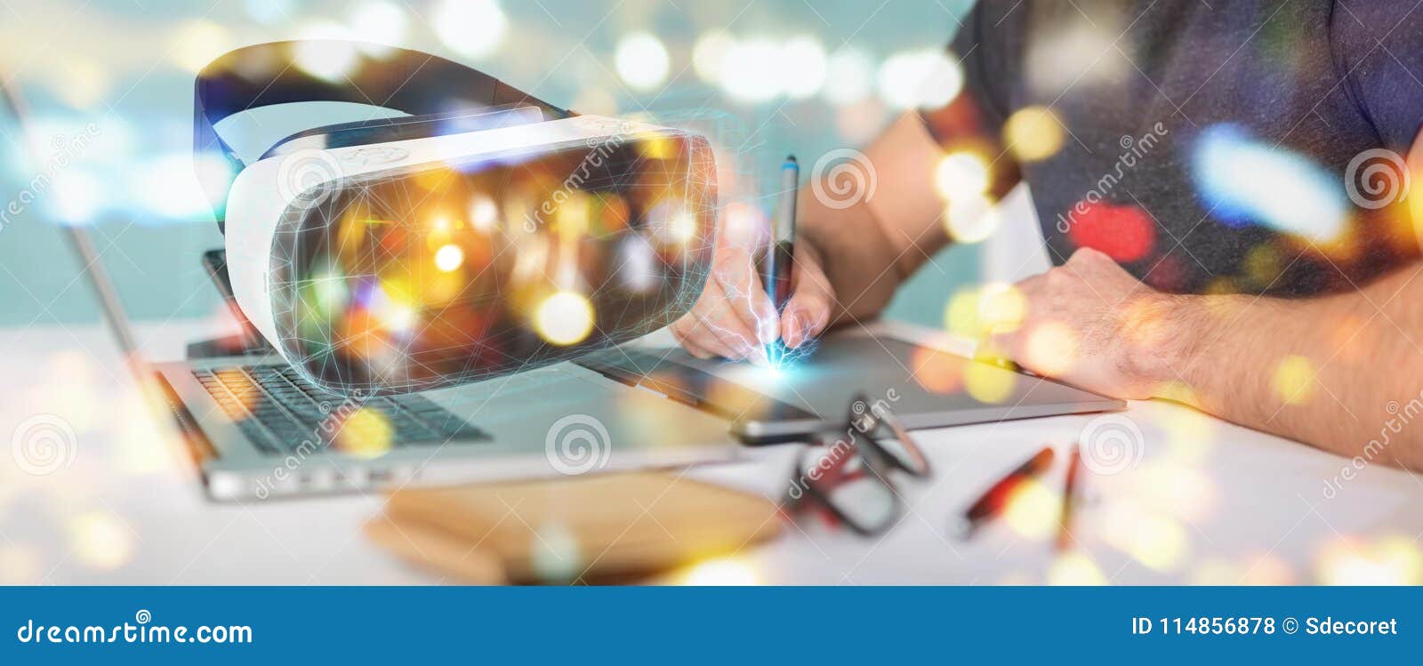 Graphic Designer Using Virtual Reality Glasses Technology 3D Rendering ...