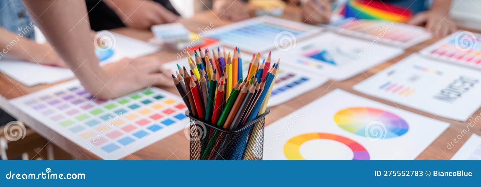 Graphic Designer Brainstorming Logo and Graphic Arts at Workshop. Scrutinize Stock Image - Image ...