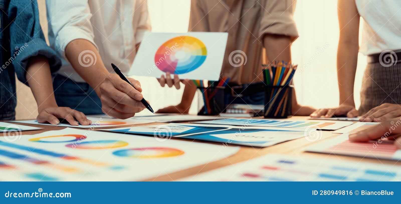 Graphic Designer Brainstorming Logo and Graphic Arts at Workshop. Scrutinize Stock Photo - Image ...