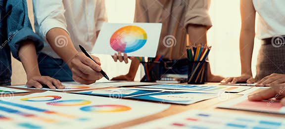 Graphic Designer Brainstorming Logo and Graphic Arts at Workshop. Scrutinize Stock Photo - Image ...