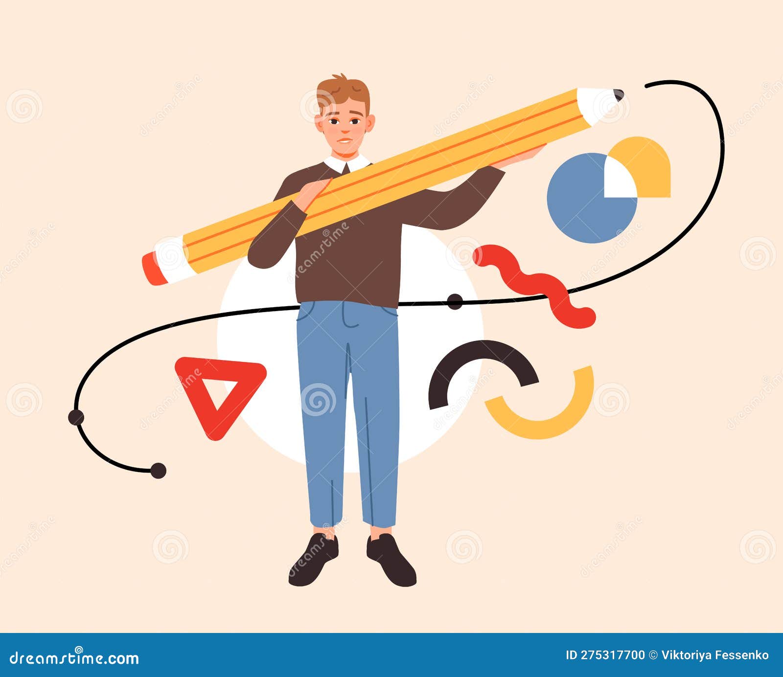 Graphic Designer Concept. Man Holding Big Pencil. Creative Illustrator ...
