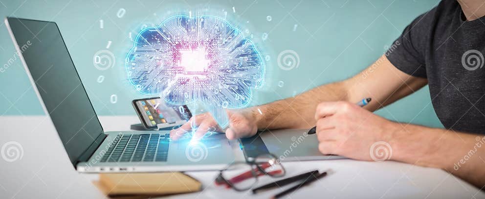 Graphic Designer Creating Artificial Intelligence in a Digital B Stock ...