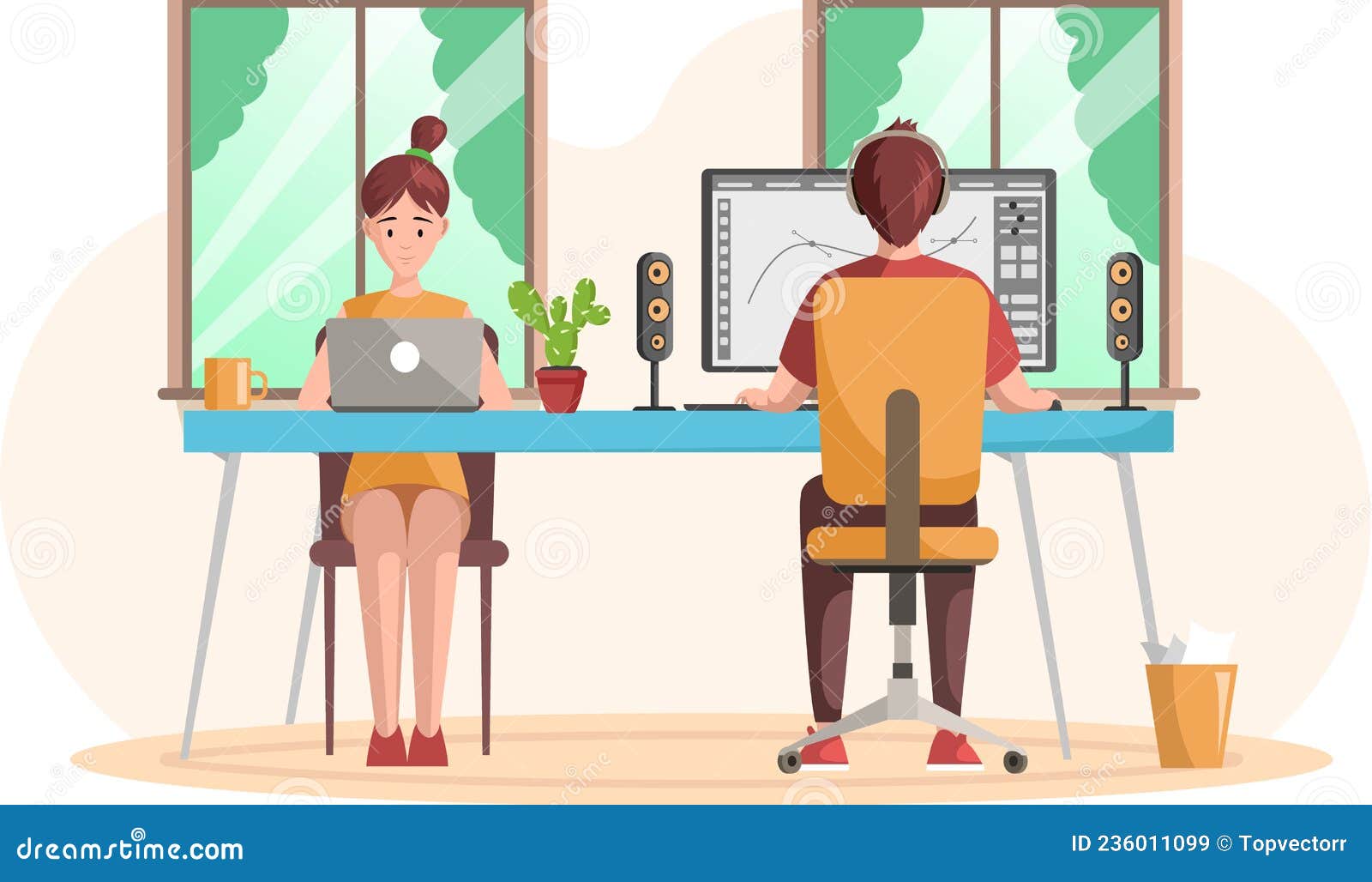 Graphic Designer Creating His Artwork Using Computer Software. Digital ...