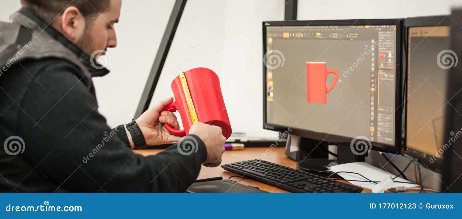 Graphic Designer and 3d Animator Work at Computer in Office Stock Image ...