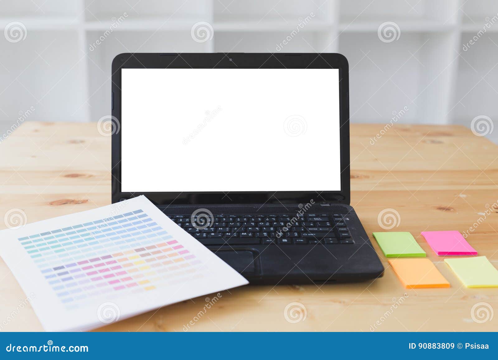 Graphic Designer Desk Table with Computer, Sticky Note and Color Stock ...