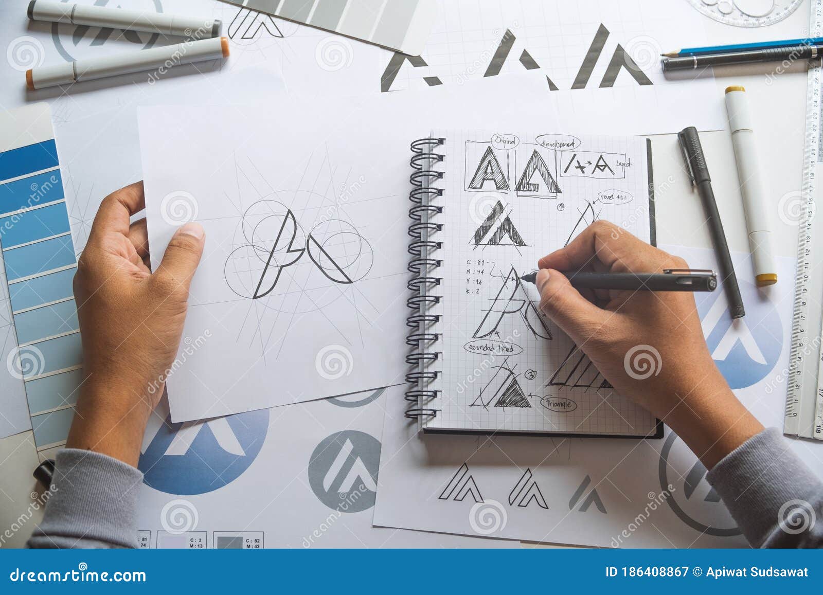 Graphic Designer Development Process Drawing Sketch Design Creative ...