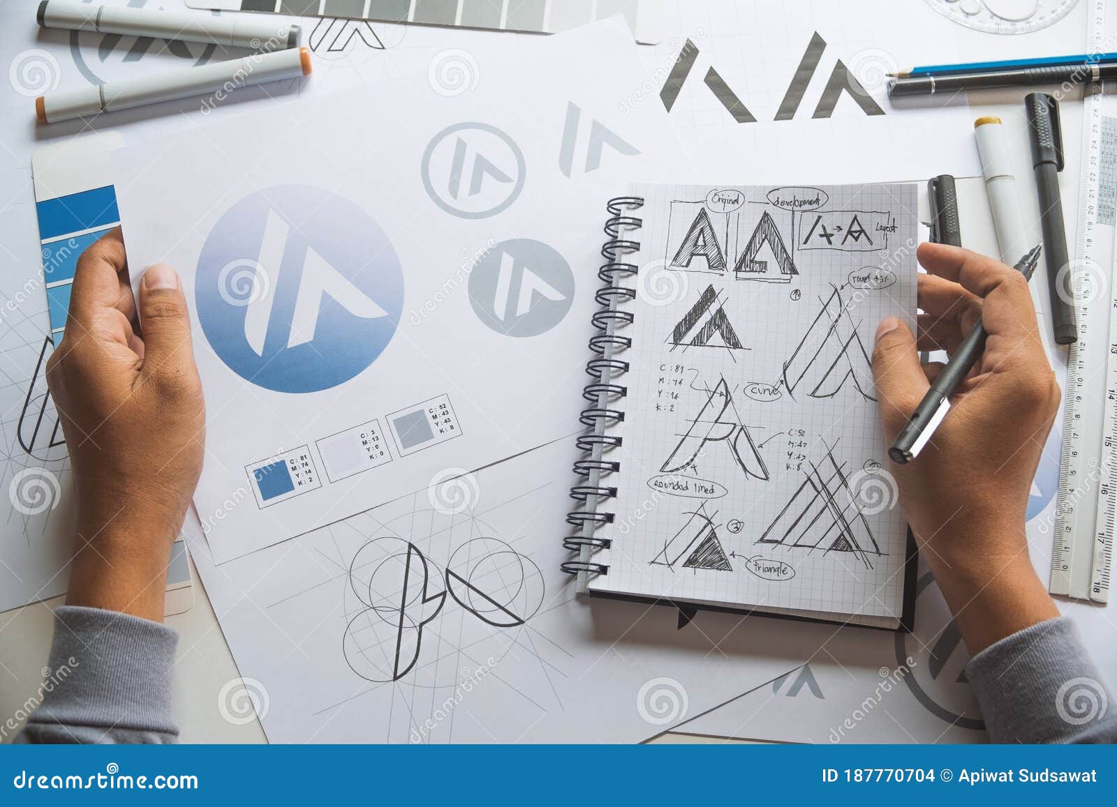 Graphic Designer Development Process Drawing Sketch Design Creative ...