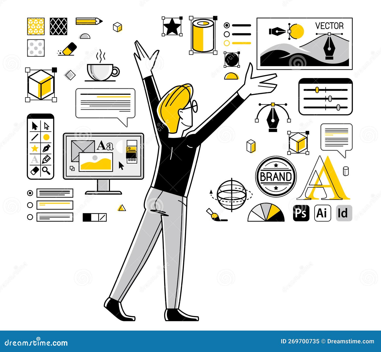 Graphic Designer Doing Some Creative Job Using Computer Software ...