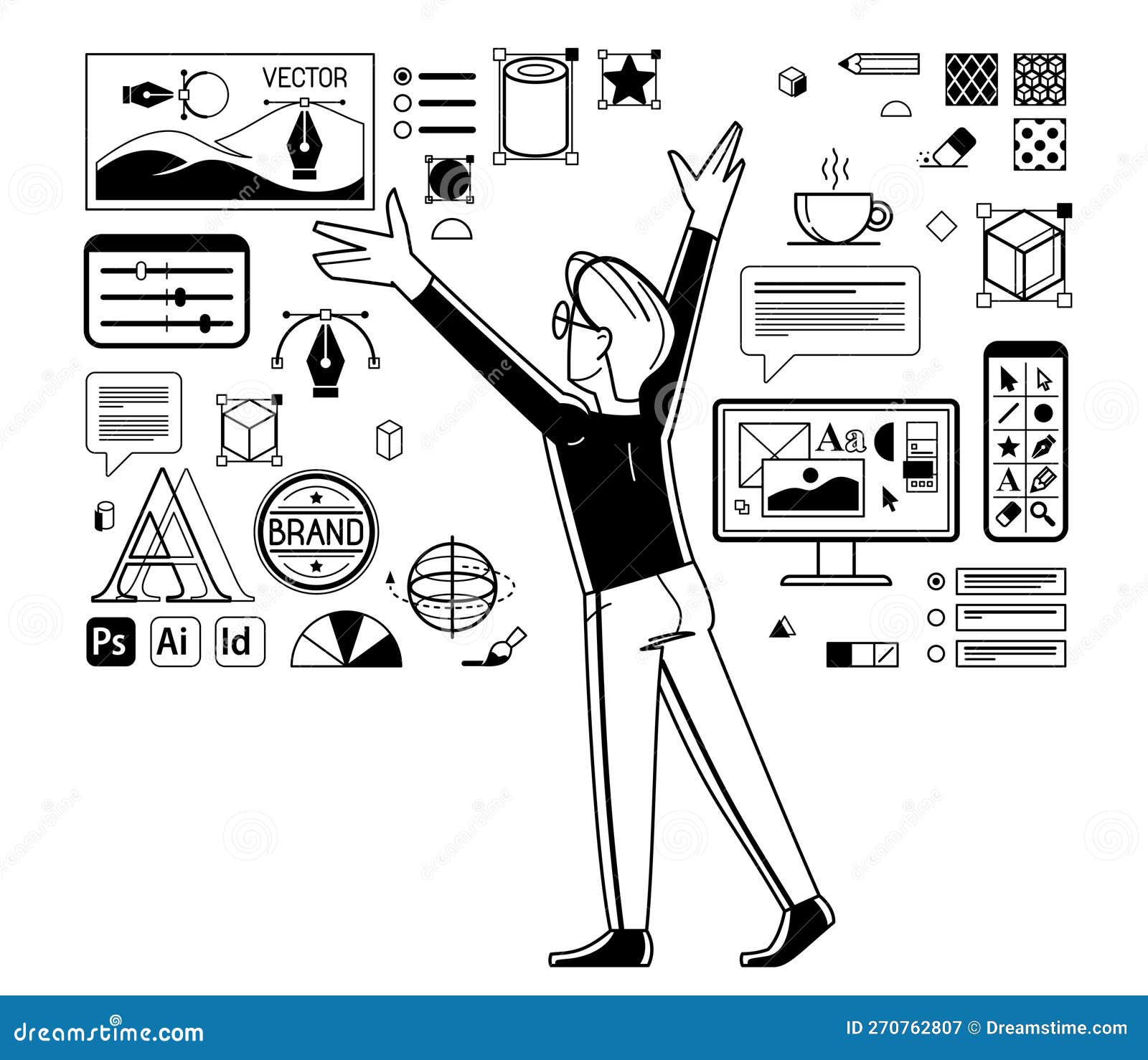 Graphic Designer Doing Some Creative Job Using Computer Software ...