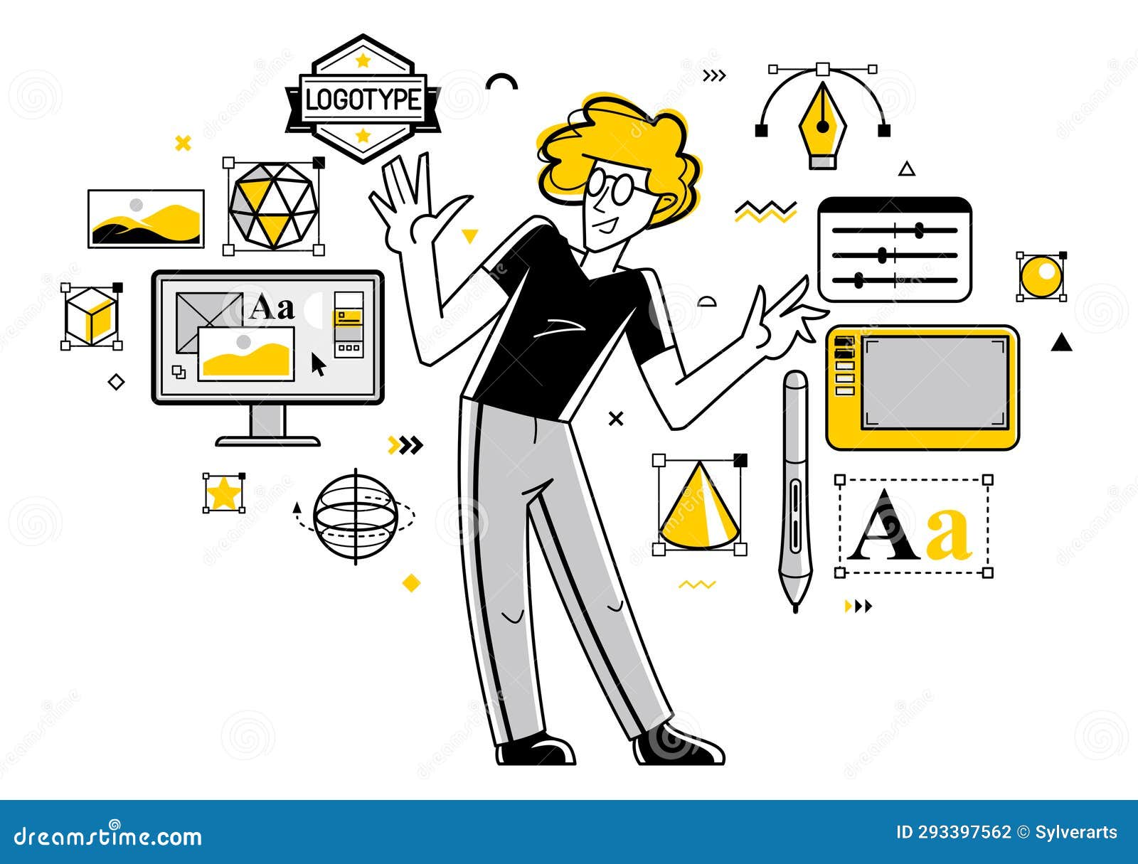 Graphic Designer Doing Some Creative Job Using Computer Software ...