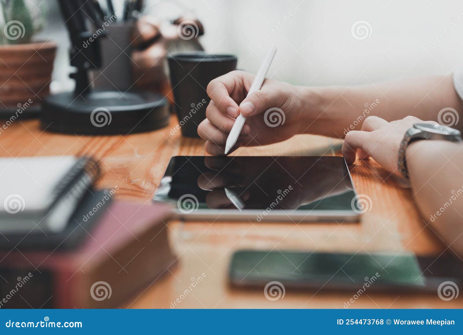 Graphic Designer Drawing in Digital Tablet at Home. Creative Concept ...