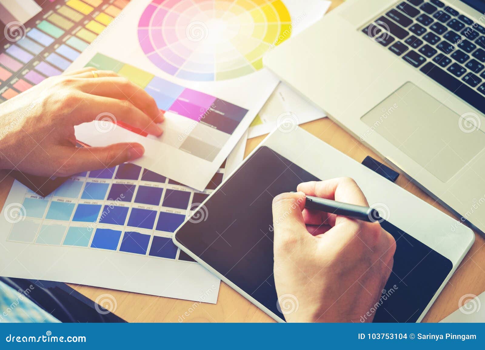 Graphic Designer Drawing on Graphics Tablet at Workplace Stock Photo ...