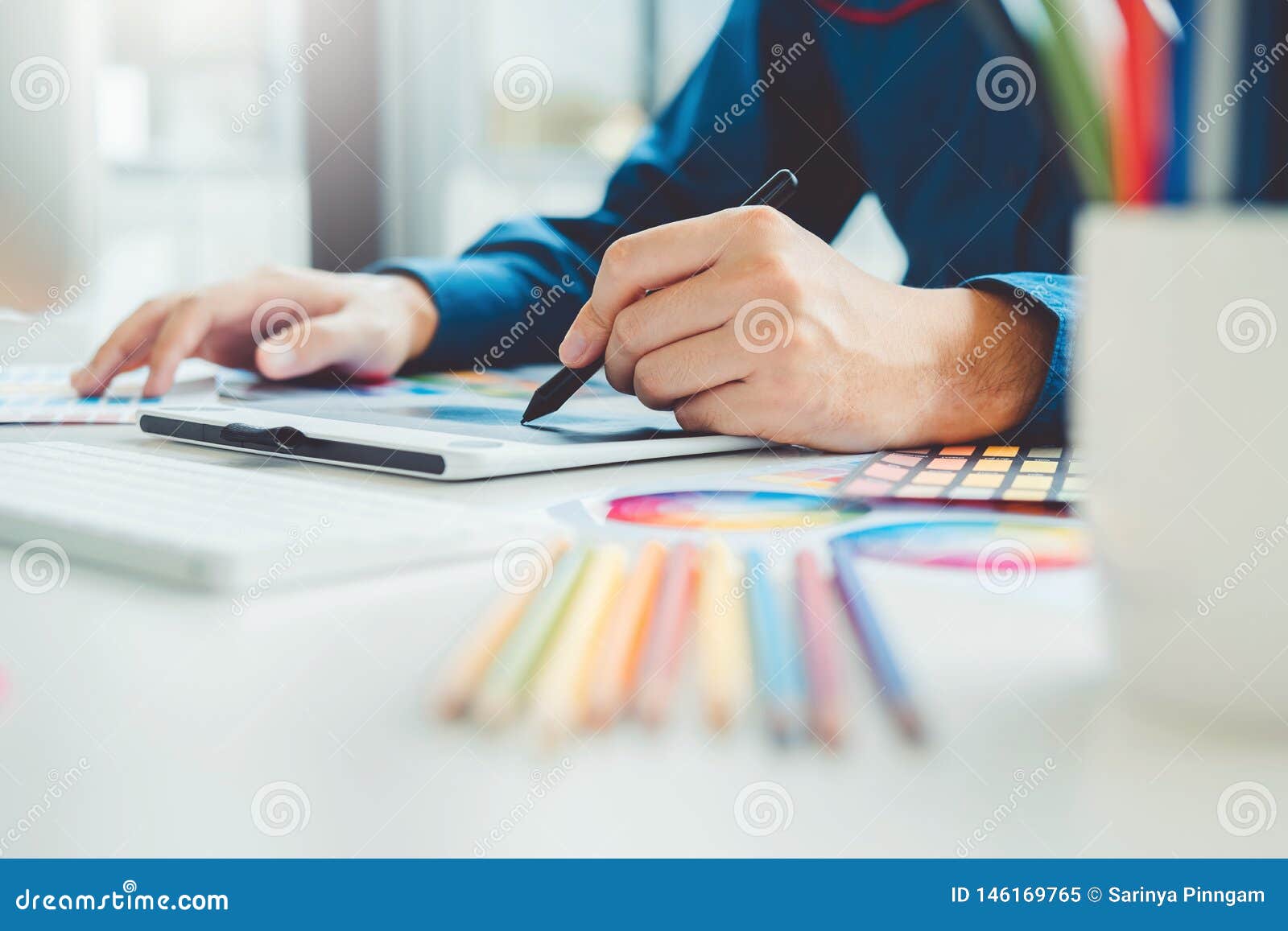 Graphic Designer Drawing on Graphics Tablet at Workplace Stock Image ...