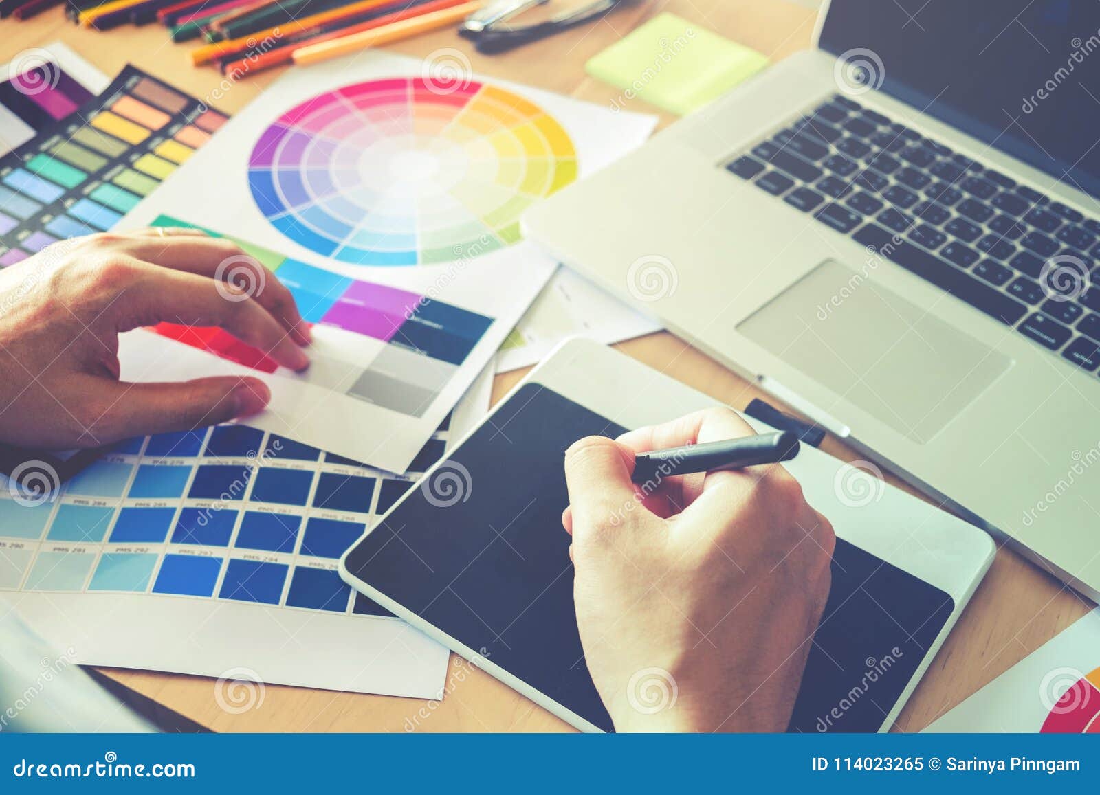 Graphic Designer Drawing on Graphics Tablet at Workplace Stock Image ...
