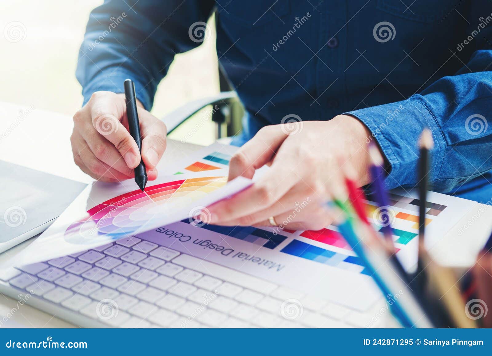 Graphic Designer Drawing on Graphics Tablet at Workplace Stock Image ...