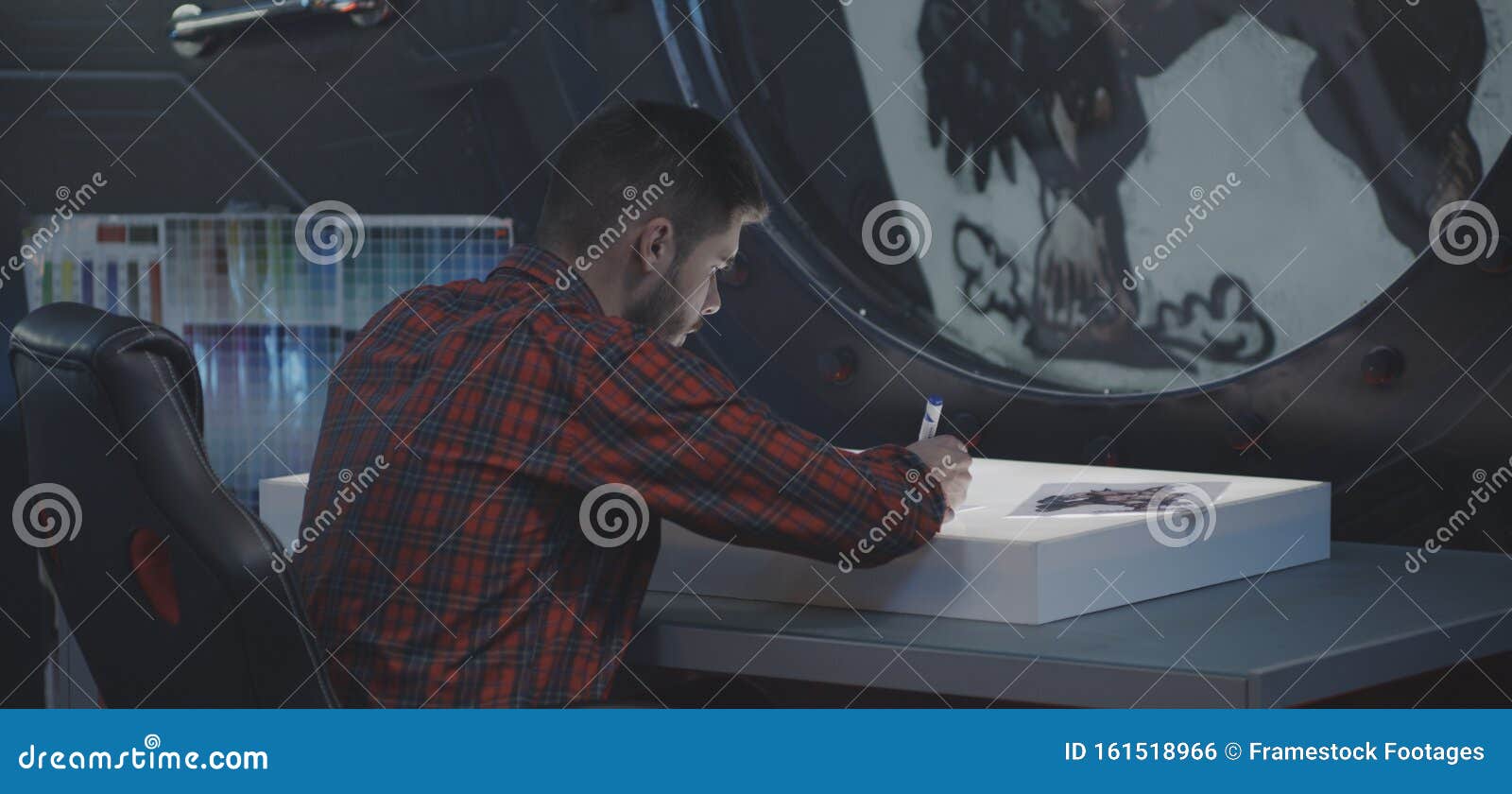 Graphic Designer Drawing Video Game Art Stock Photo - Image of desk ...