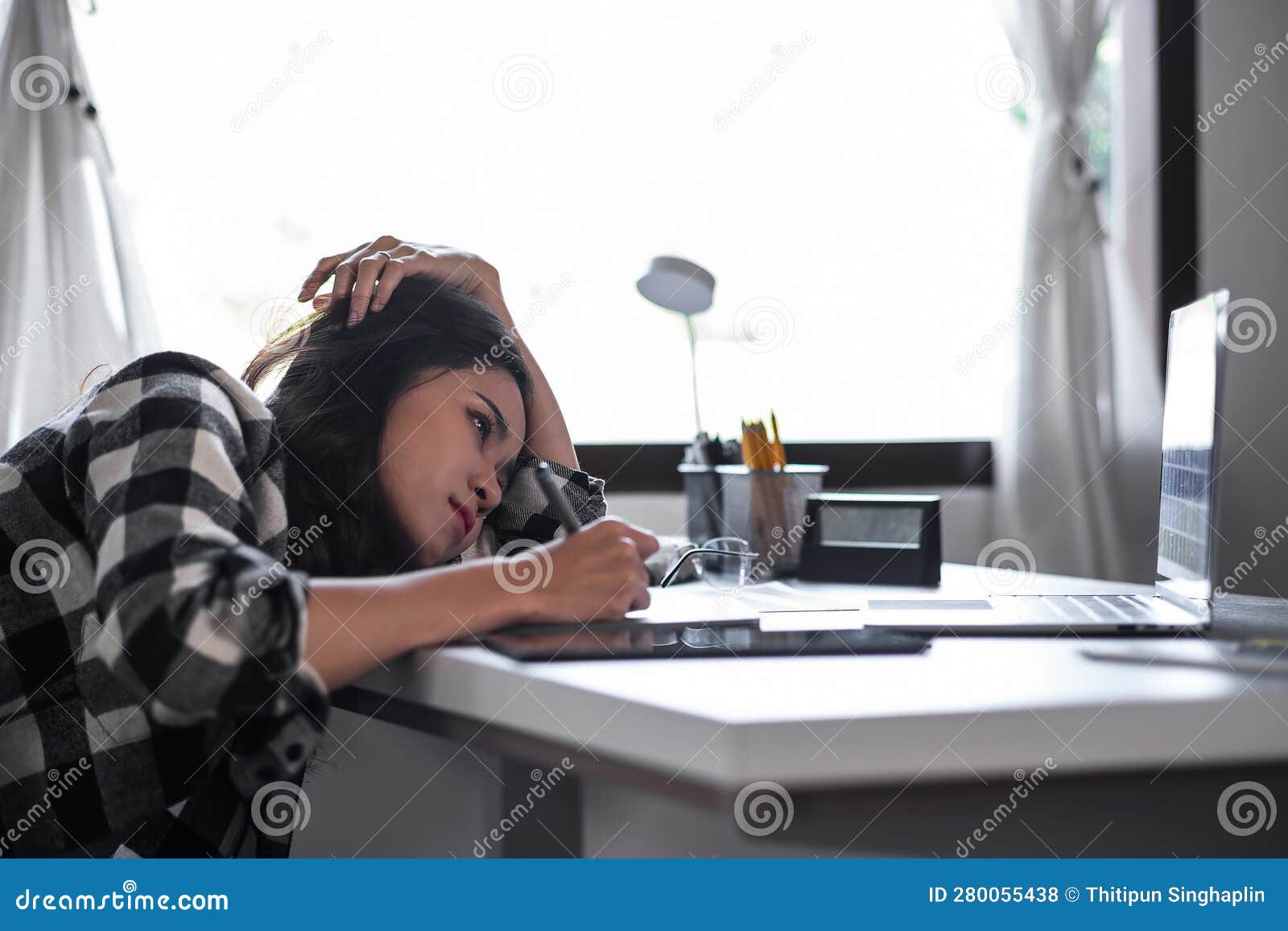 Asian Graphic Designer Feeling Lazy during Work Stock Photo - Image of ...