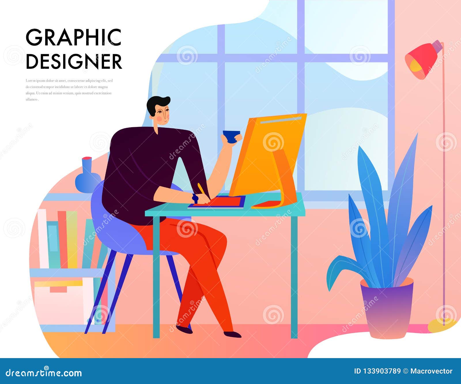 Graphic Designer Flat Illustration Stock Vector - Illustration of ...