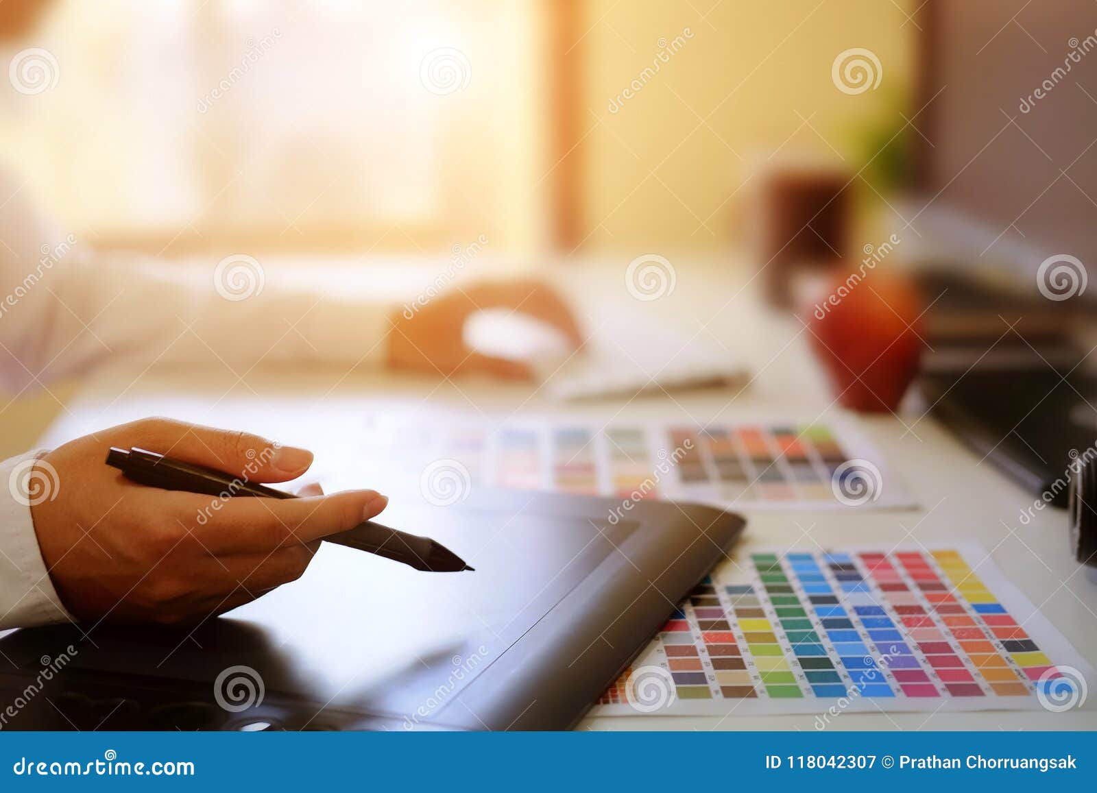 Graphic Designer Hands Using Digital Tablet and Computer. Stock Image ...