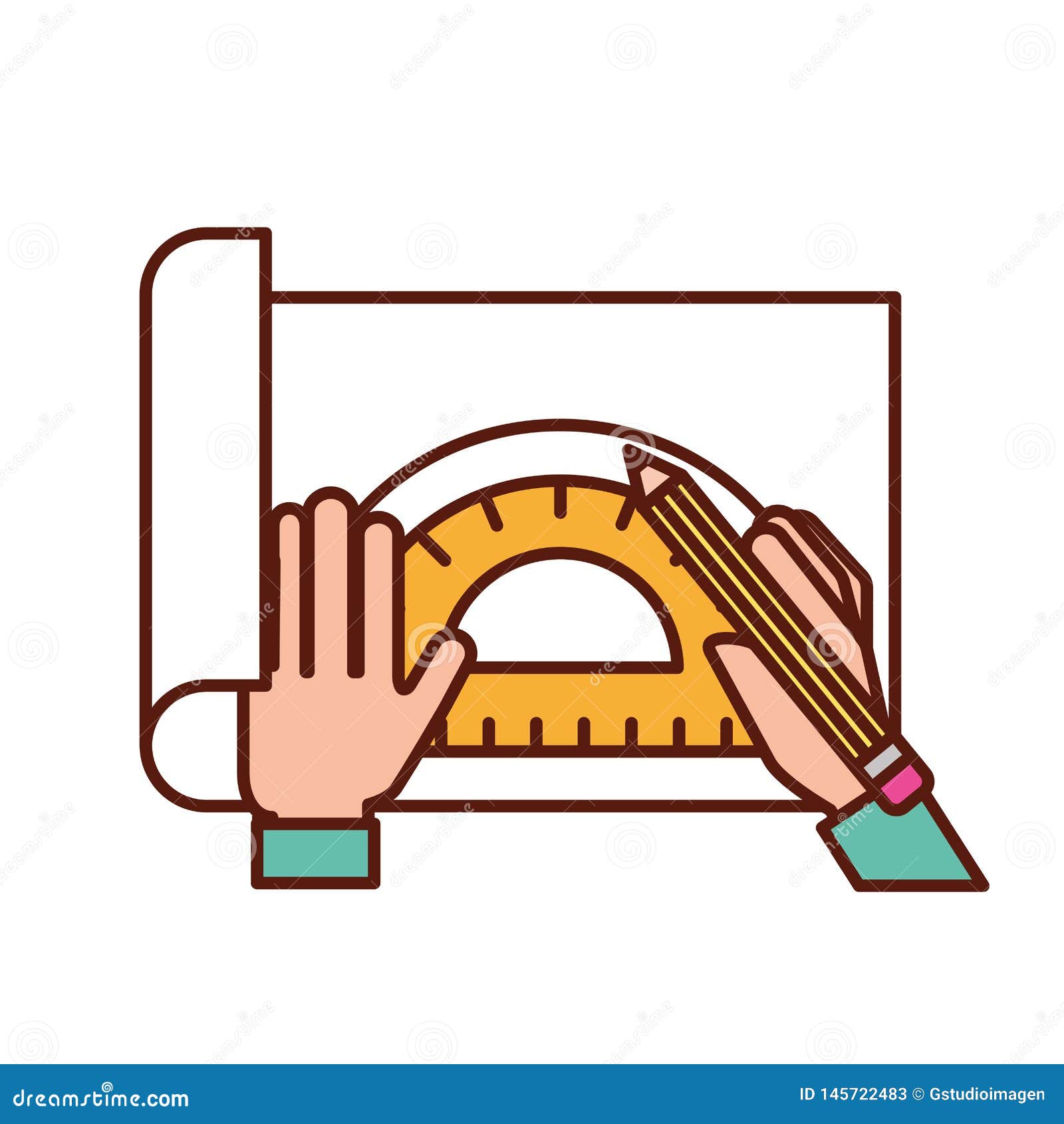 Graphic Designer Hands Working with Protractor and Pencil Stock ...