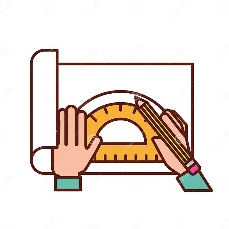 Graphic Designer Hands Working with Protractor and Pencil Stock ...