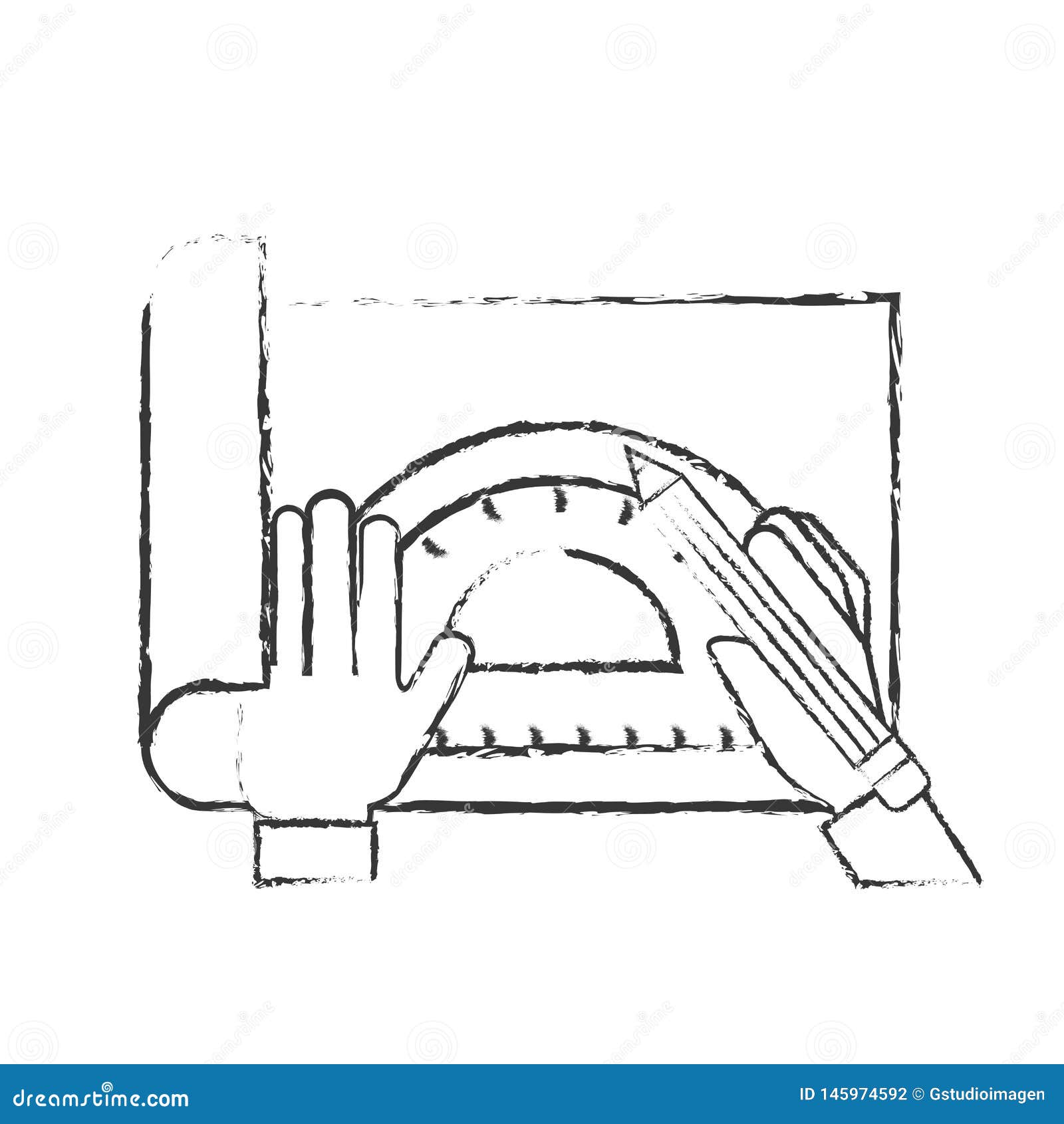 Graphic Designer Hands Working with Protractor and Pencil Stock ...