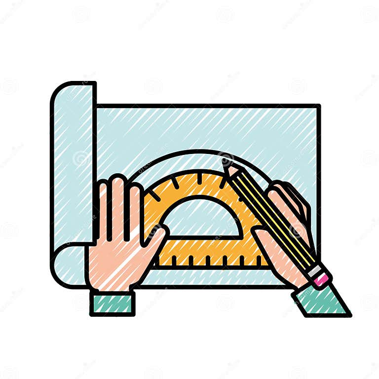 Graphic Designer Hands Working with Protractor and Pencil Stock ...