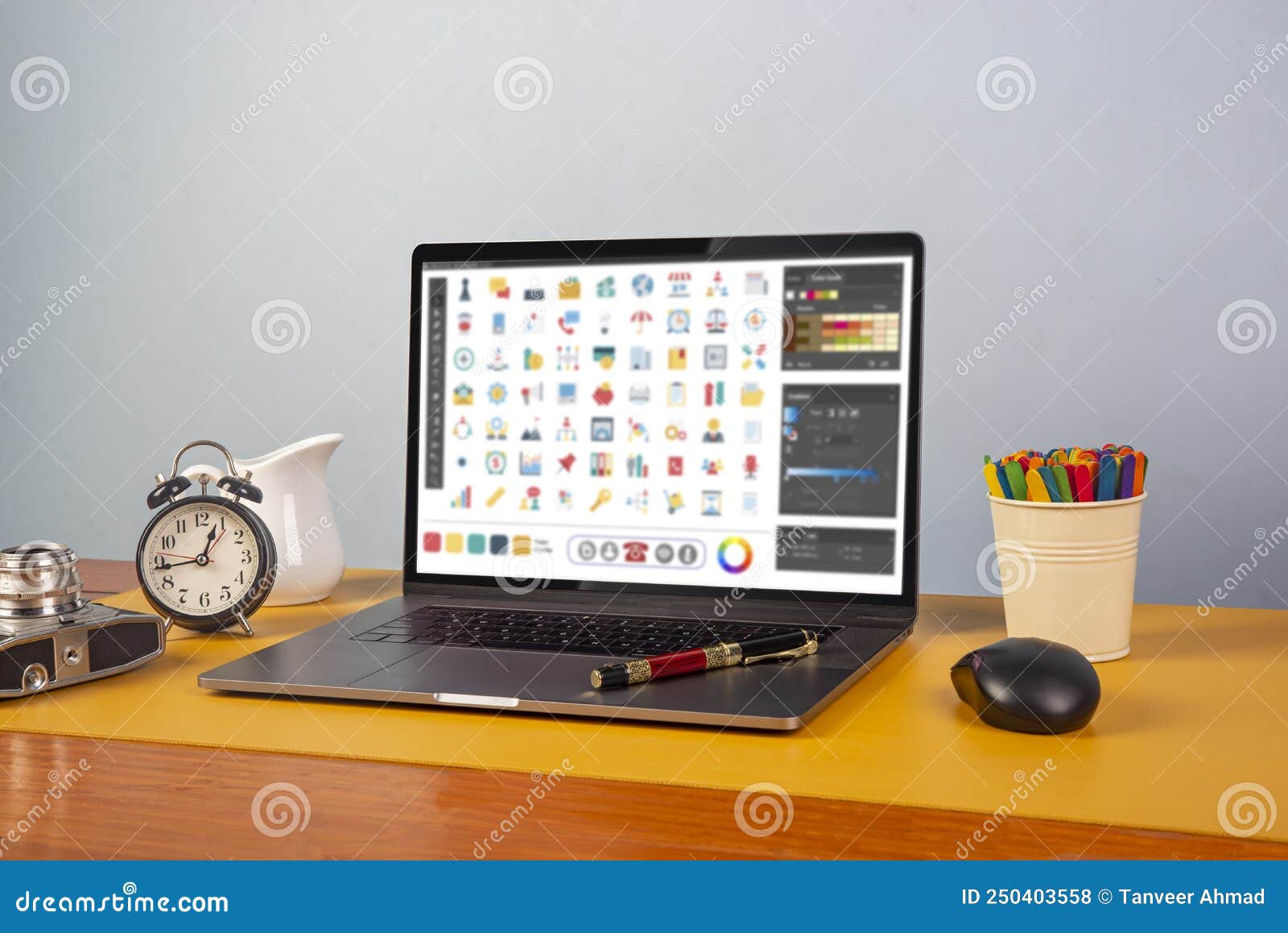 Graphic Designer Laptop Screen Working Vector Project Stock Photo ...