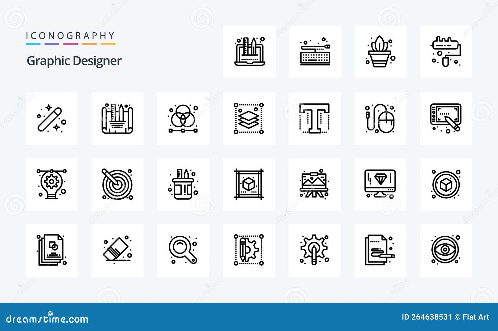 25 Graphic Designer Line Icon Pack. Vector Icons Illustration Stock ...