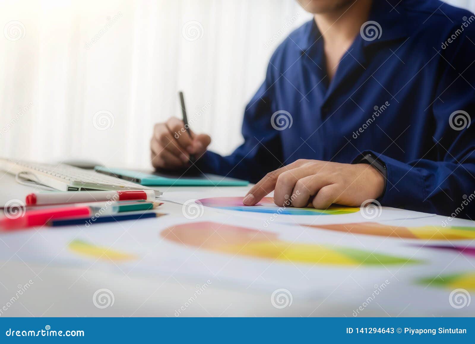 Graphic Designer Man Creative Using Color Swatch Samples for Website ...