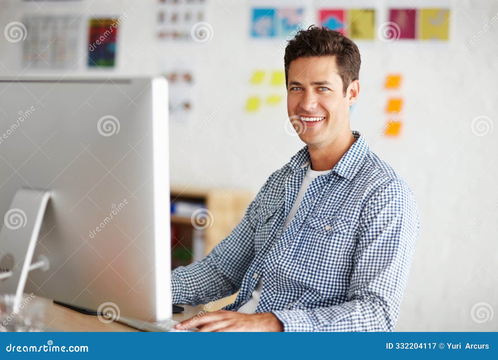 Graphic Designer, Man and Portrait in Office with Computer for Process ...