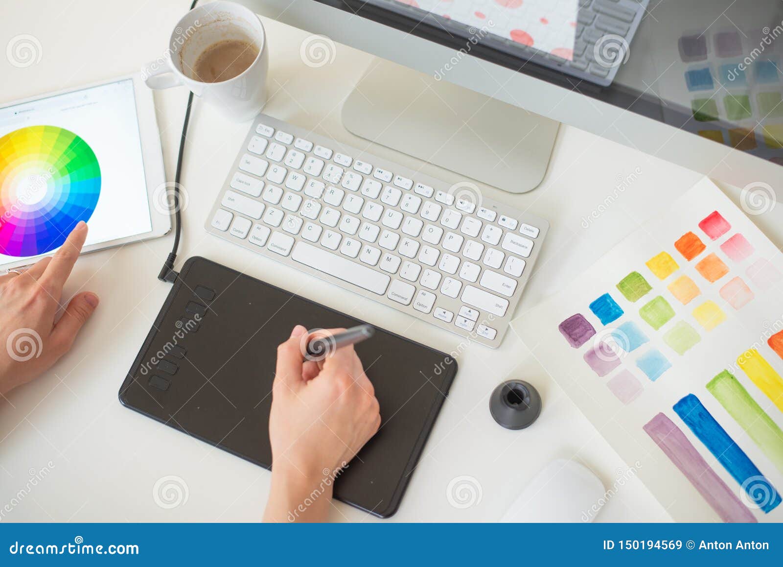 Graphic Designer in the Office. Working with Light on the Project. Web ...