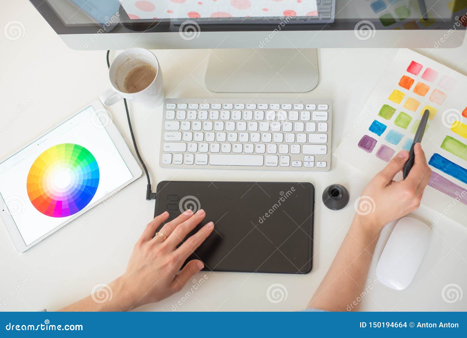 Graphic Designer in the Office. Working with Light on the Project. Web ...