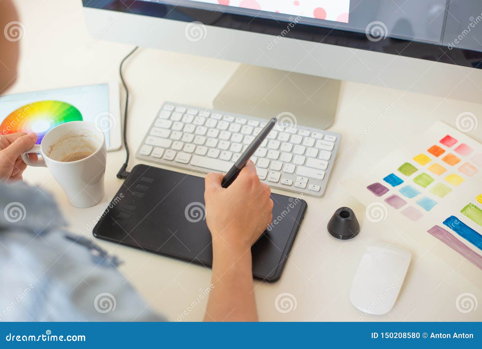 Graphic Designer in the Office. Working with Light on the Project. Web ...