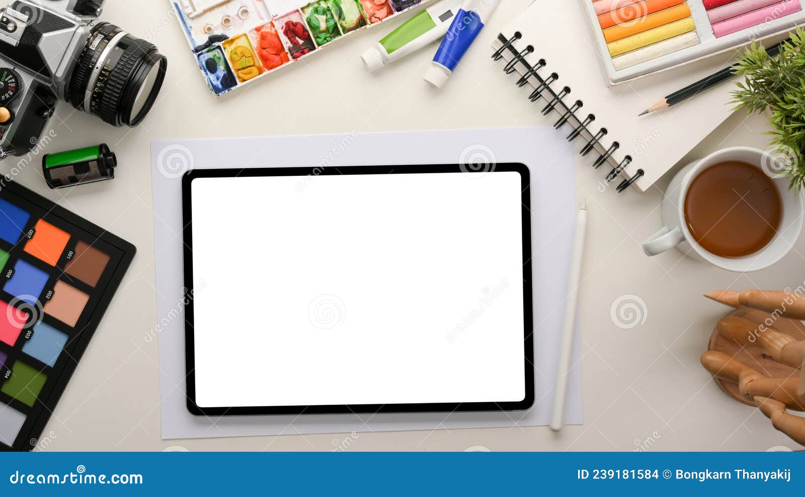 Graphic Designer Office Workstation with Work Equipment and Digital ...