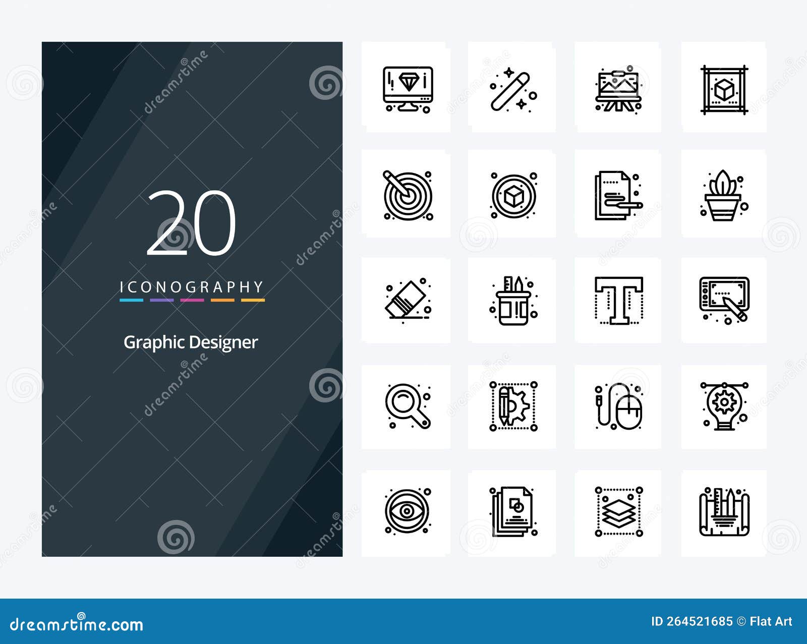 20 Graphic Designer Outline Icon for Presentation Stock Vector ...