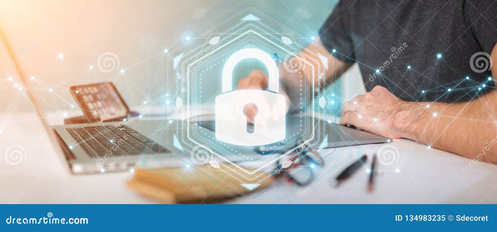 Graphic Designer Protecting His Datas With Security Interface 3D ...