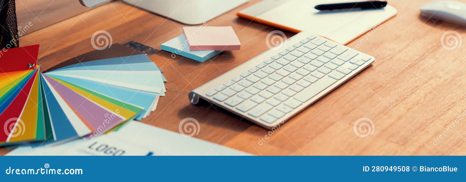 Graphic Designer S Workspace Features Color Palette and Laptop ...