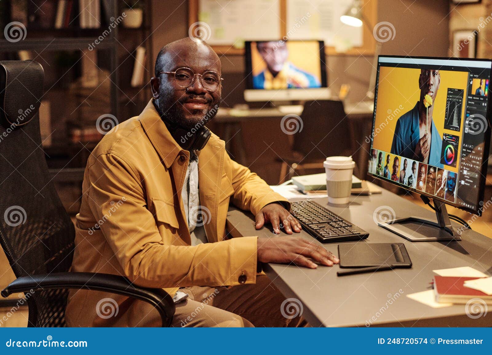 Graphic Designer Sitting at His Workplace Stock Photo - Image of editor ...